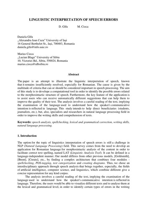 pdf linguistic interpretation of speech errors