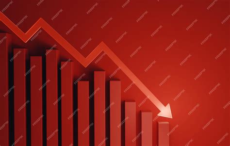 Premium Photo Red Arrow Pointing Down With Declining Bar Graph On Red Background