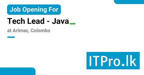 Tech Lead Java At Arimac Itprolk