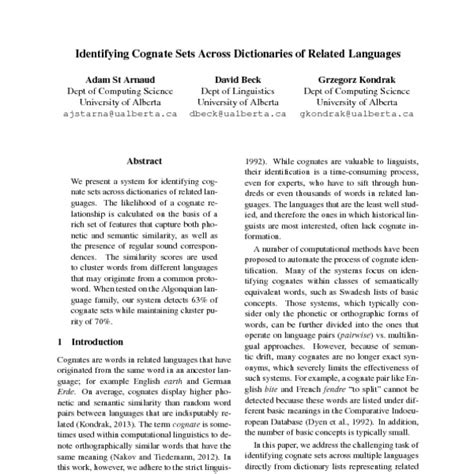 Identifying Cognate Sets Across Dictionaries Of Related Languages Acl Anthology