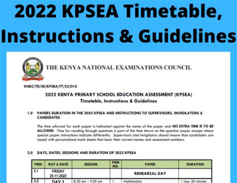 2022 Kpsea Timetable Instructions And Guidelines Teachersupdates