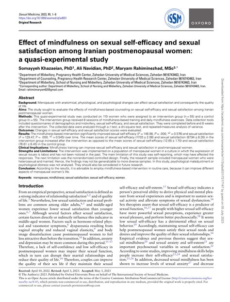 PDF Effect Of Mindfulness On Sexual Self Efficacy And Sexual Satisfaction Among Iranian