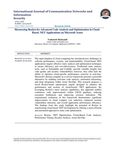Pdf Harnessing Roslyn For Advanced Code Analysis And Optimization In Cloud Based Net