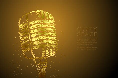 추상 기 원형 도트 픽셀 패턴 빈티지 마이크 모양 음악 악기 컨셉 디자인 골드 색상 갈색 그라데이션 배경 복사 공간 벡터 Eps 10에 고립 된 그림 가수에 대한 스톡 벡터