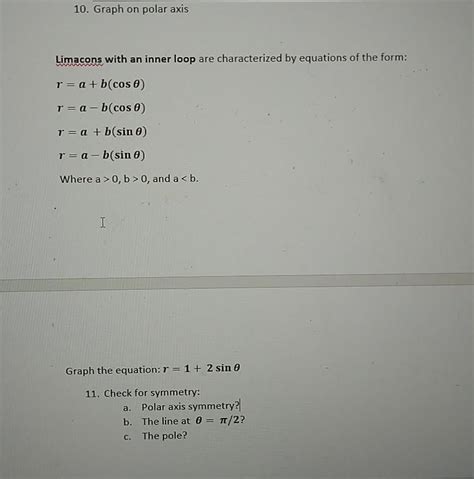 Solved 10 Graph On Polar Axis Limacons With An Inner Loop