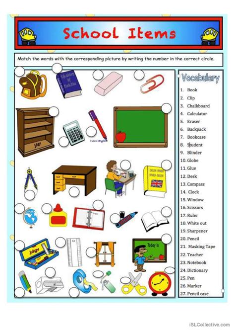 School Items English Esl Worksheets Pdf And Doc