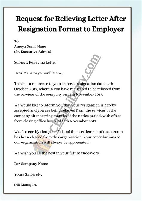 A Letter To An Employee Requesting That He Is Leaving From The Job And