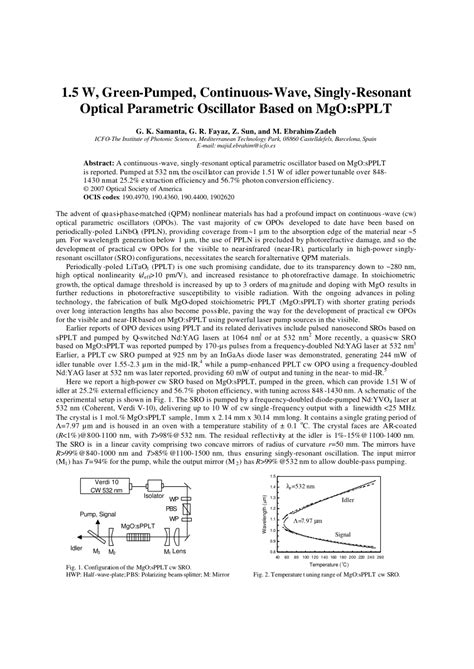 Pdf 15 W Green Pumped Continuous Wave Singly Resonant Optical