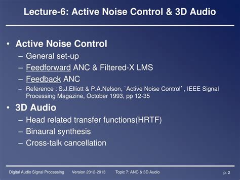 PPT Digital Audio Signal Processing Topic 7 Active Noise Control