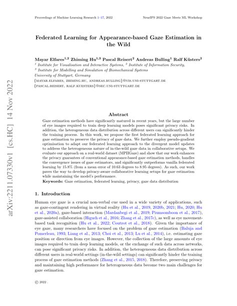 PDF Federated Learning For Appearance Based Gaze Estimation In The Wild