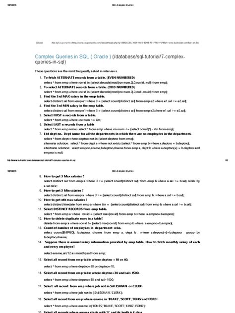 Sql Complex Queries Pdf Sql Databases