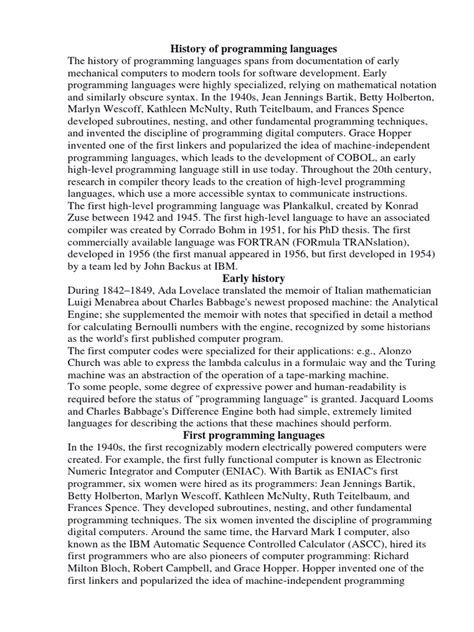 history of programming languages pdf computer programming