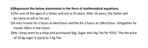 Iiirepresent The Below Statements In The Form Of Mathematical Equations