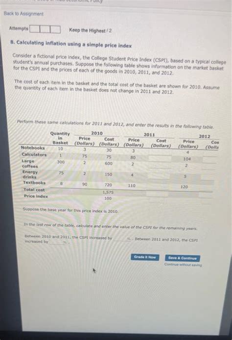 Solved 8 Calculating Inflation Using A Simple Price Index
