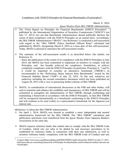 1 Compliance With “iosco Principles For Financial Benchmarks 19 1 Compliance With “iosco Principles For Financial Benchmarks 19