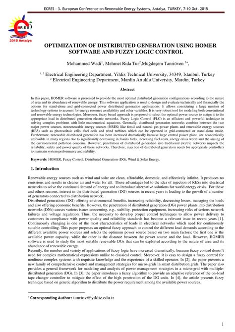 pdf optimization of distributed generation using homer software and fuzzy logic control