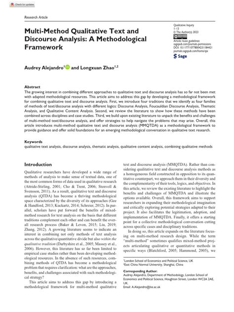 Alejandro Zhao 2023 Multi Method Qualitative Text And Discourse Analysis A Methodological