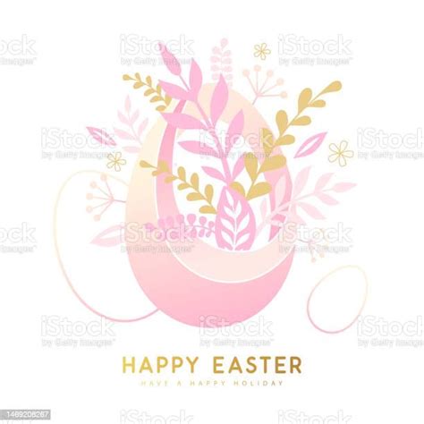 꽃 장식 요소와 행복한 부활절 달걀입니다 플랫 스타일 현대 부활절 배경입니다 인사말 카드 또는 포스터 벡터 그림 3월에 대한 스톡 벡터 아트 및 기타 이미지 Istock