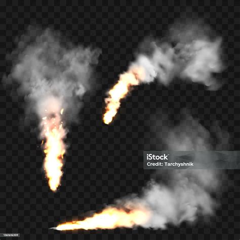 현실적인 연기 구름과 화재 화염 폭발 폭발 불타는 물체에서 연기의 흐름 산불 투명 안개 효과 흰 증기 안개 벡터 설계 요소 개념에 대한 스톡 벡터 아트 및 기타 이미지