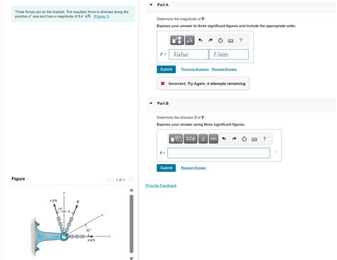 Solved Three Forces Act On The Bracket The Resultant Force
