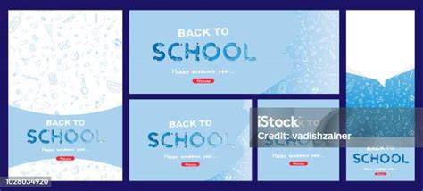 다시 학교로 환영 합니다 낙서 아이콘의 세트 수평 및 수직 배너를 설정 합니다 교육에 대 한 개념입니다 벡터 일러스트 레이 션 Eps10 9월에 대한 스톡 벡터 아트 및