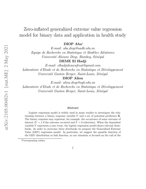 Pdf Zero Inflated Generalized Extreme Value Regression Model For