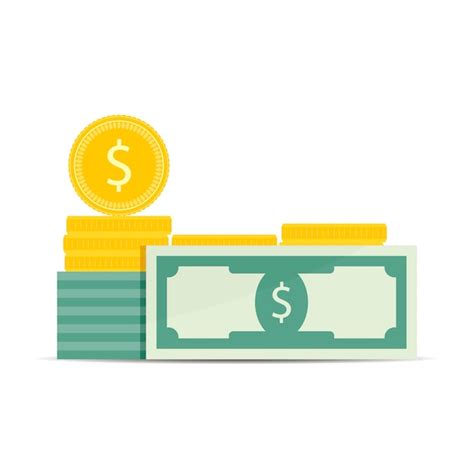 돈 달러 스택 지폐와 황금 동전 스택 프리미엄 벡터