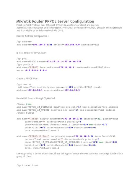 mikrotik router pppoe server configuration pdf