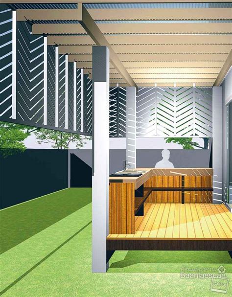 ต่อเติมครัวหลังบ้านด้วยไม้ระแนง ออกแบบบ้าน บ้านและสวน แบบชานบ้าน