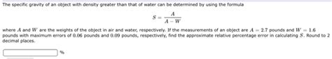 Solved The Specific Gravity Of An Object With Density Chegg