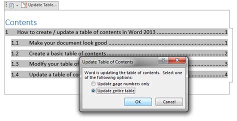 How To Update Table Of Contents In Word Decoration Examples