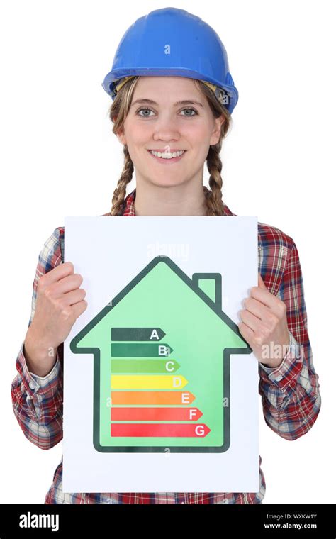 Woman With Energy Efficiency Chart Stock Photo Alamy