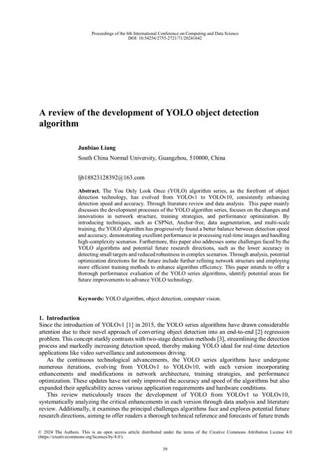 Pdf A Review Of The Development Of Yolo Object Detection Algorithm