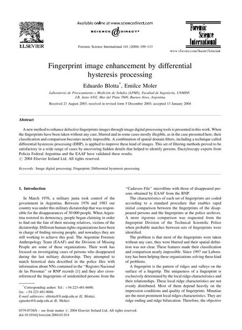 Pdf Fingerprint Image Enhancement By Differential Hysteresis