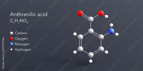 Ilustrace „anthranilic Acid Molecule 3d Rendering Flat Molecular Structure With Chemical
