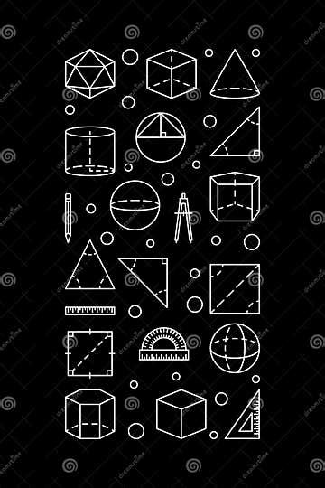 Geometry And Trigonometry Vector Math Concept Vertical Thin Line Banner With Geometric Shapes