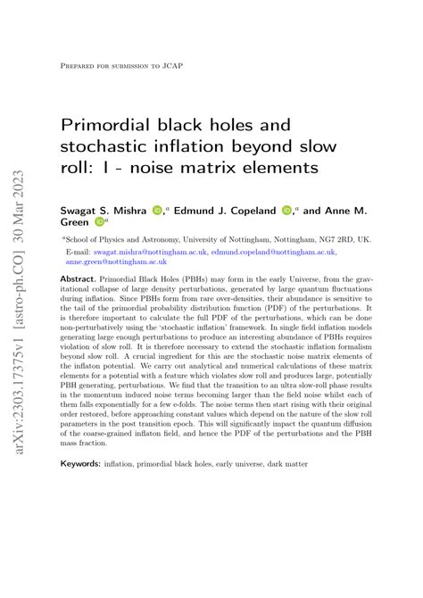 Pdf Primordial Black Holes And Stochastic Inflation Beyond Slow Roll I Noise Matrix Elements