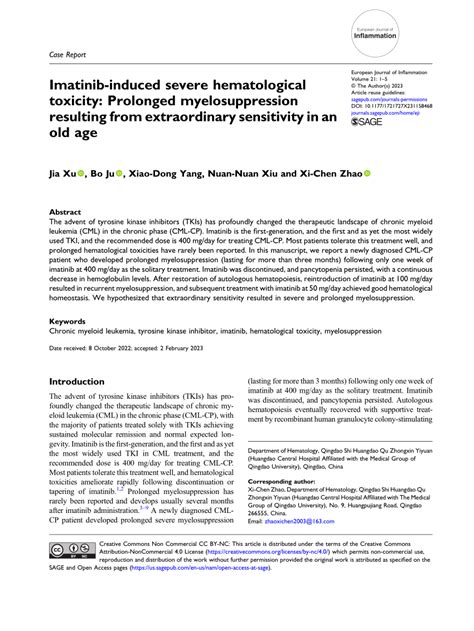 Pdf Imatinib Induced Severe Hematological Toxicity Prolonged Myelosuppression Resulting From