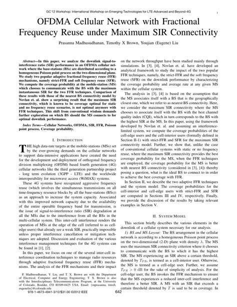 Pdf Ofdma Cellular Network With Fractional Frequency Reuse Under Maximum Sir Connectivity