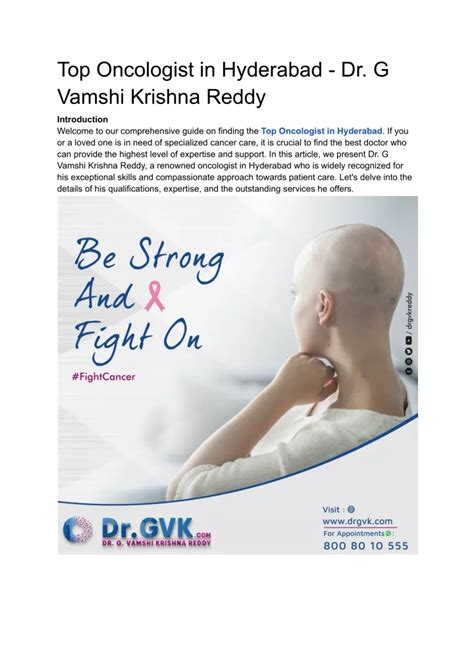 Ppt Top Oncologist In Hyderabad Dr G Vamshi Krishna Reddy