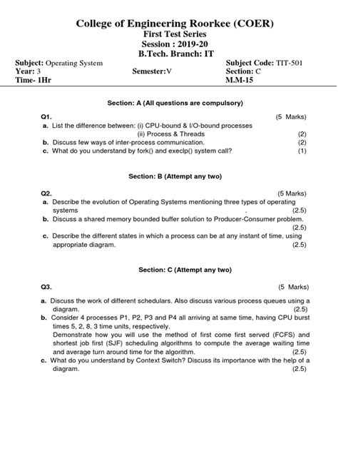 Operating System Question Paper Pdf Process Computing Scheduling Computing