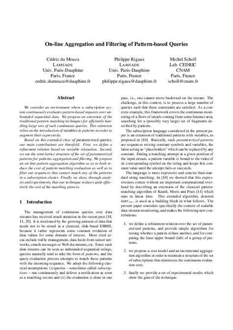 Pdf On Line Aggregation And Filtering Of Pattern Based Queries