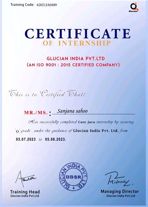 Sanjana Sahoo On Linkedin Corejava Internshipcompletion