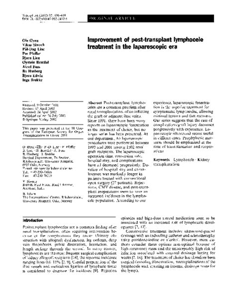 Pdf Improvement Of Post Transplant Lymphocele Treatment In The Laparoscopic Era