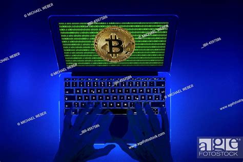 Symbol Image Digital Currency Gold Physical Coin Bitcoin Laptop With