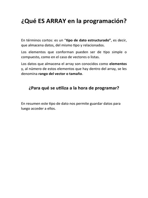 Qué Es Array En La Programación Pdf