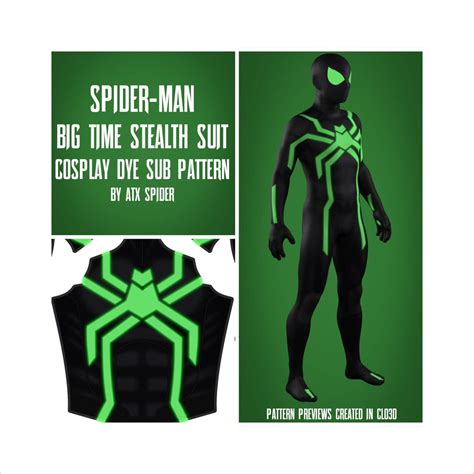 Spider Man Dye Sub Pattern Big Time Stealth Suit Cosplay Bodysuit Malemasculine Etsy