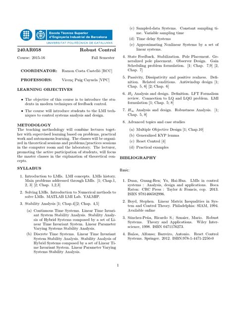 Robust Control Pdf Control Theory Emergence