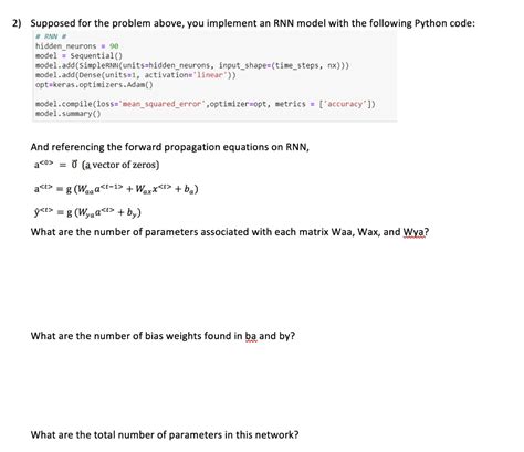 Supposed For The Problem Above You Implement An RNN Chegg