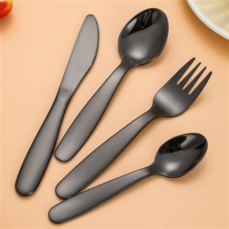 스테인리스 스틸 어린이 수저 세트 휴대용 서양식 두꺼운 나이프 포크 스푼 4 피스 세트 식기 식기 식기류 Aliexpress